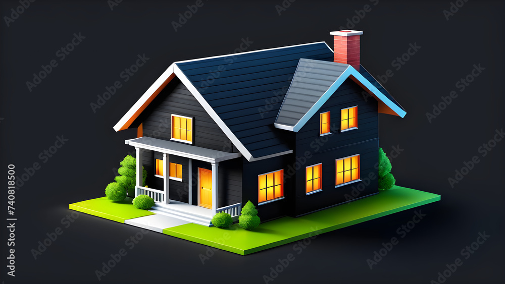 3d small house icon vector clipart isolated black background. small ...