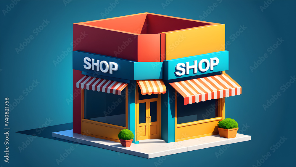 shop 3d symbol icon clipart isolated black background. small shop ...