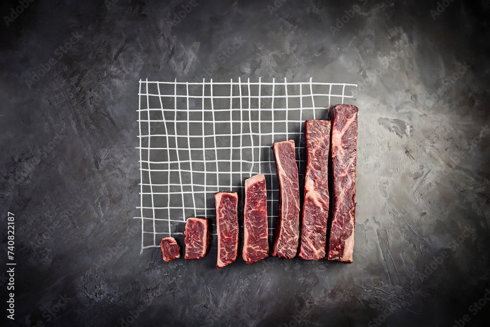 Infographic template of red meat consumption. Meat slices, as Bar chart ...