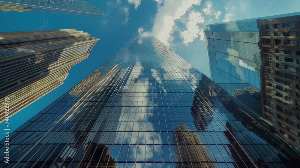 Cloud Reflections on Skyscraper Facade. The facade of a high-rise ...