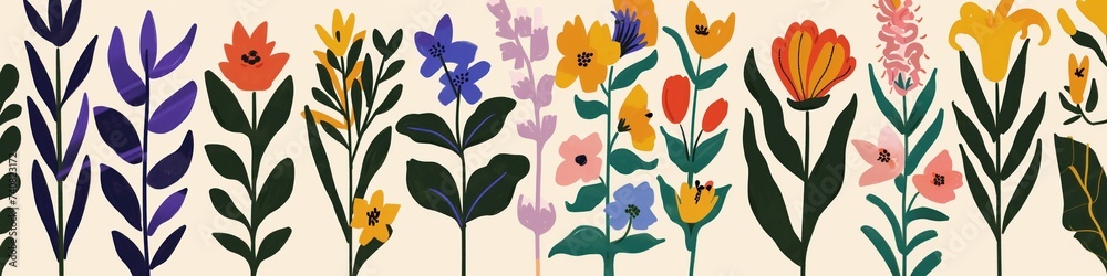 Modern flora in color bold botanical patterns in abstract art ...