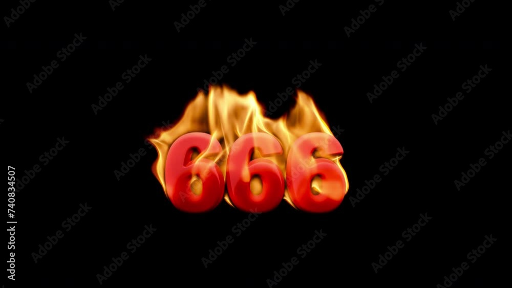 666. Bright fiery numbers on a transparent background. Seamless looping ...