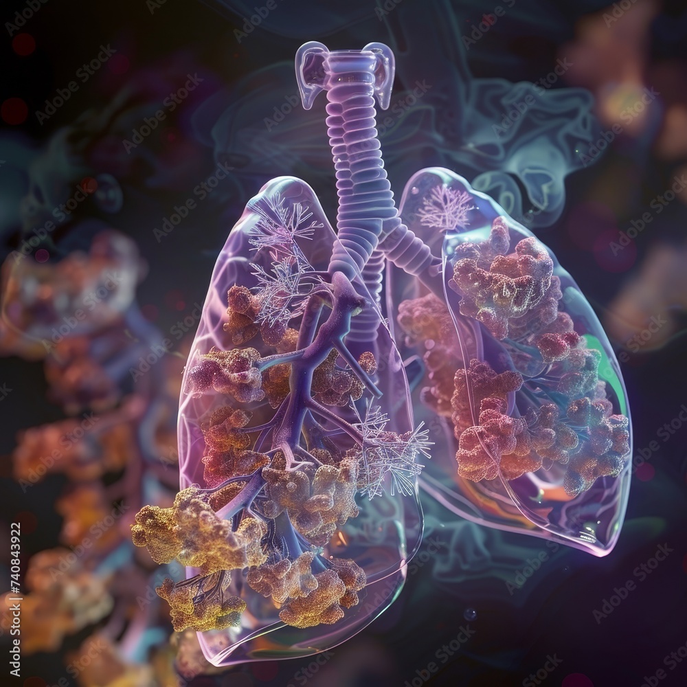 This detailed 3D visualization showcases human lungs under attack by ...