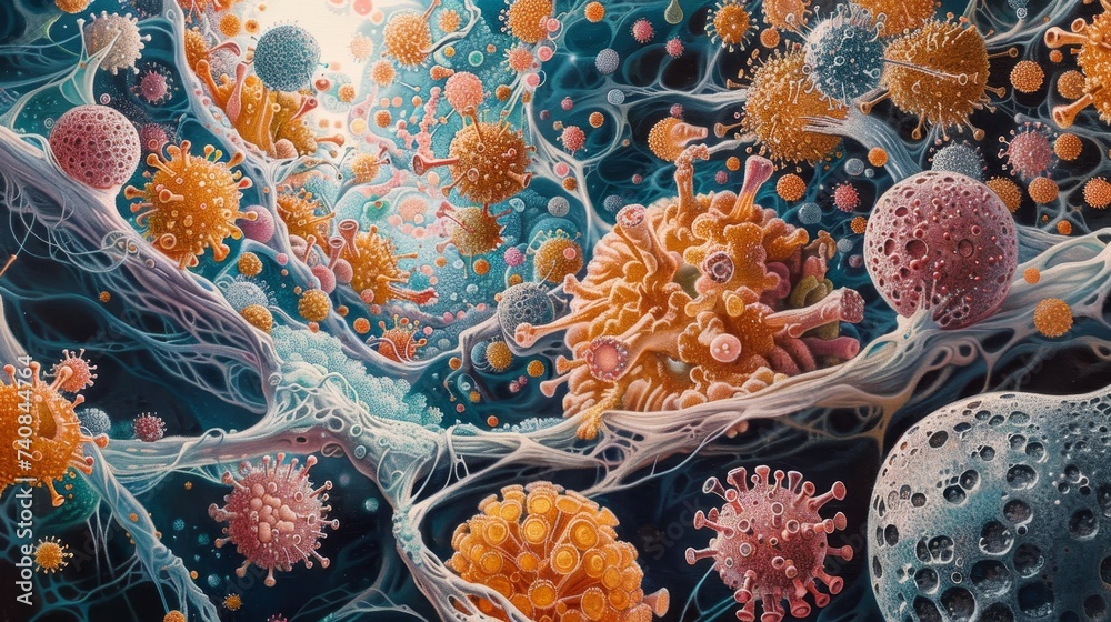 An artistic representation of the microscopic battle between various ...