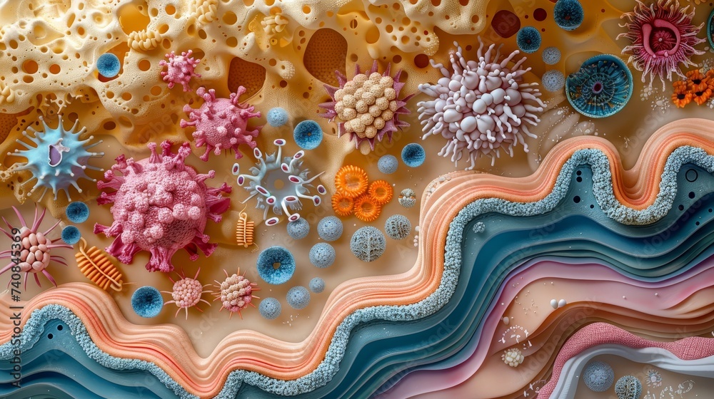 This illustration offers a detailed exploration of the skin's surface ...