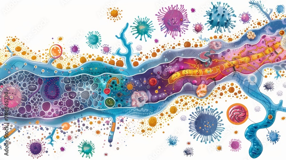 A vivid and detailed depiction of the human immune response, with ...
