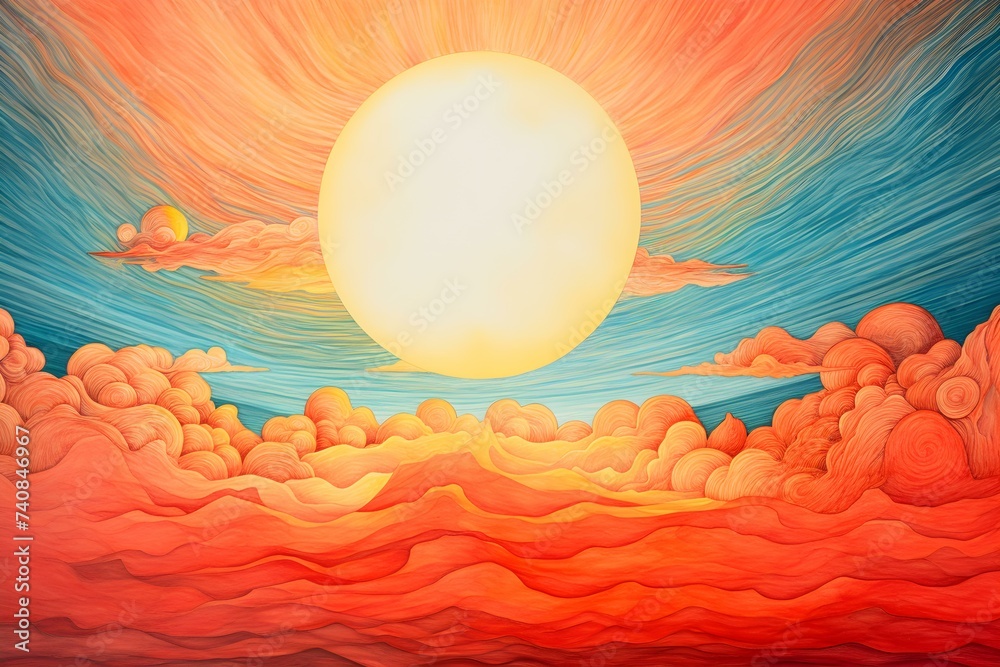 a simple drawing drawn with colored pencils Sun in the sky. Concept ...