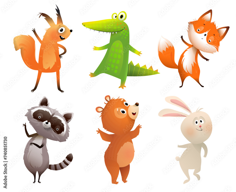 Cute happy zoo animals collection isolated clipart for children. Bear ...