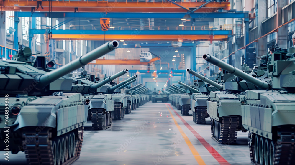 Military tanks in production line at an armament factory. Stock Photo ...