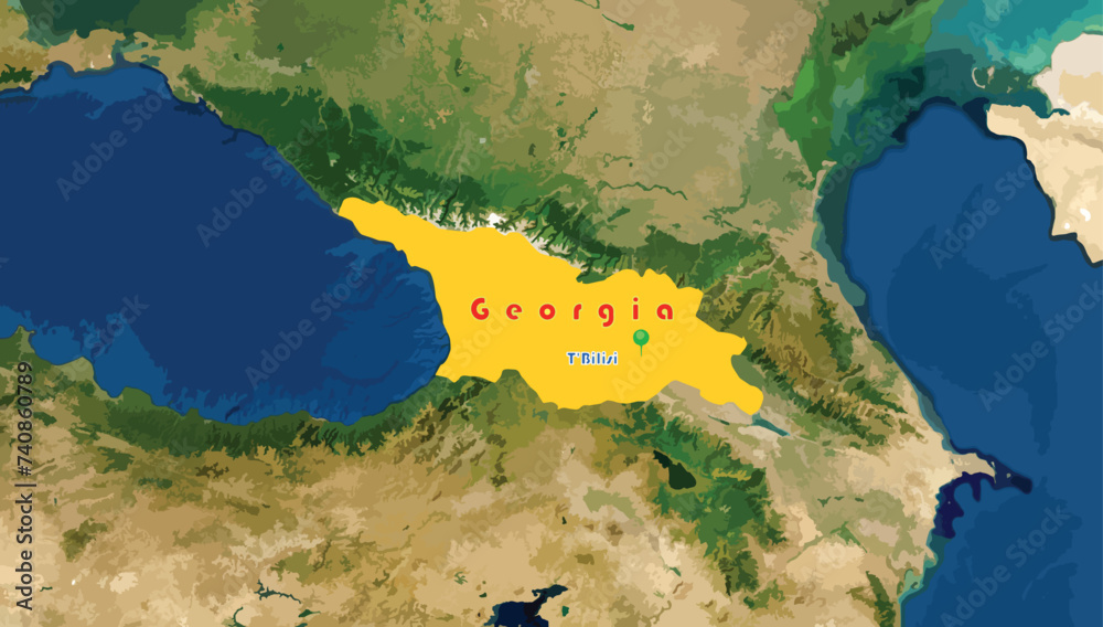Georgia map on the world background. Tblisi is capital. Generally ...