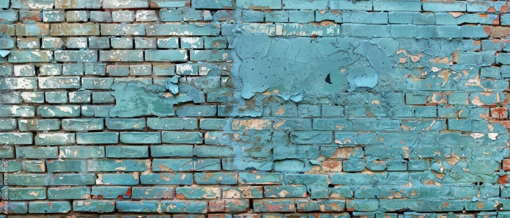 This monochromatic brick wall bears the marks of weathering, with ...