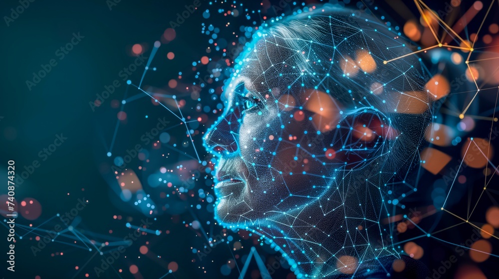 Digital Representation Of A Human Face With Blue Network Connections ...