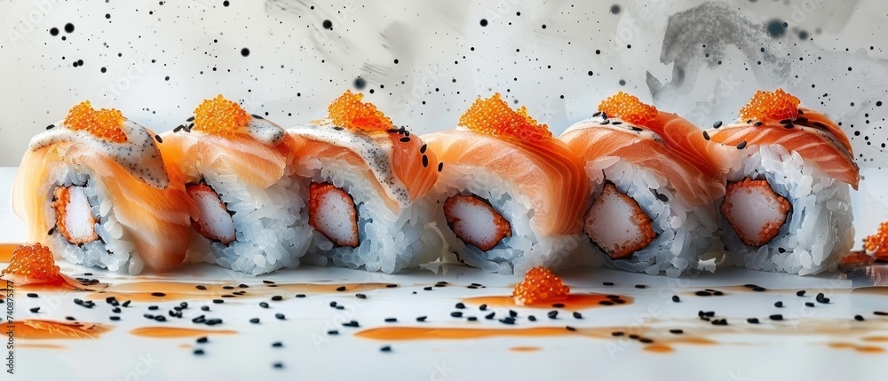 An individual eating sushi with chopsticks in a Japanese restaurant ...