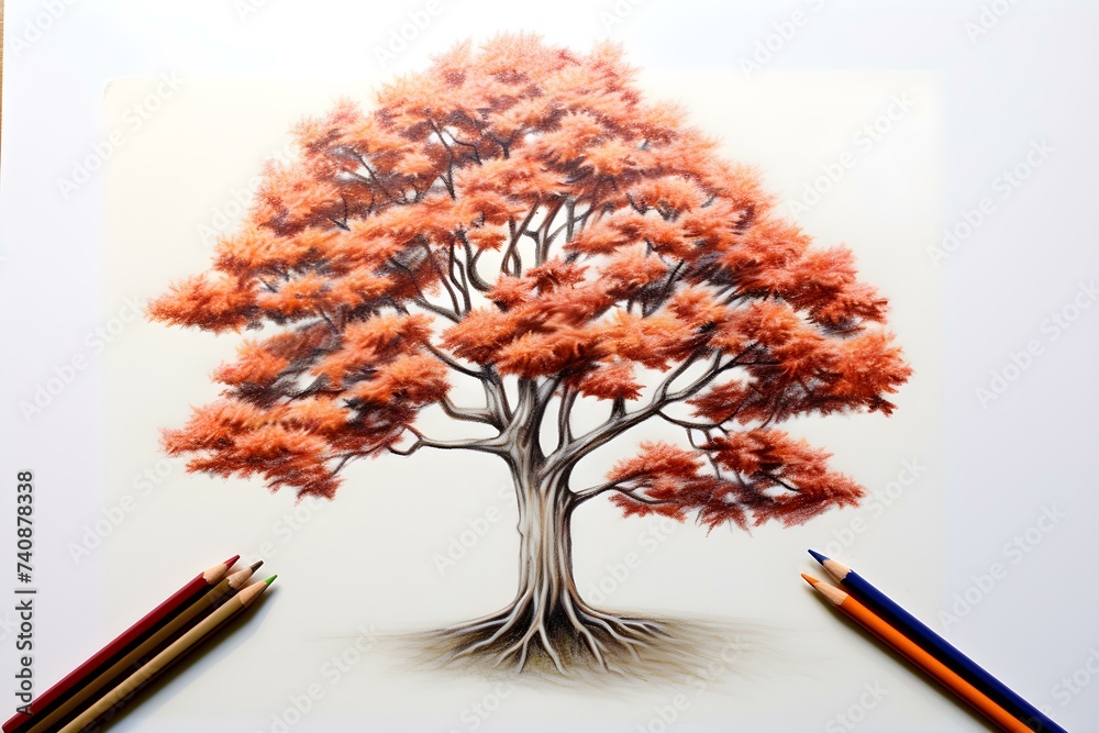 a simple drawing drawn with colored pencils Tree. Concept You can ...