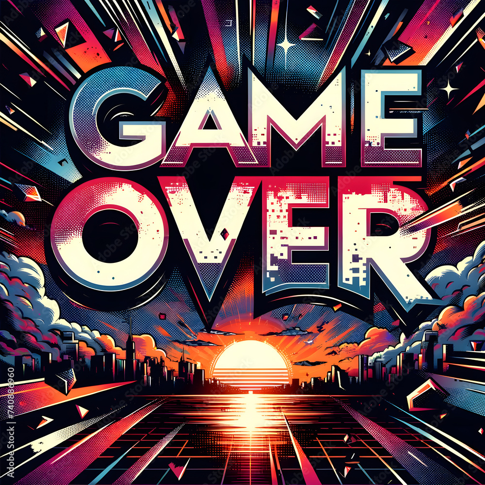 a bold and vibrant design with the words "GAME OVER" in the center ...