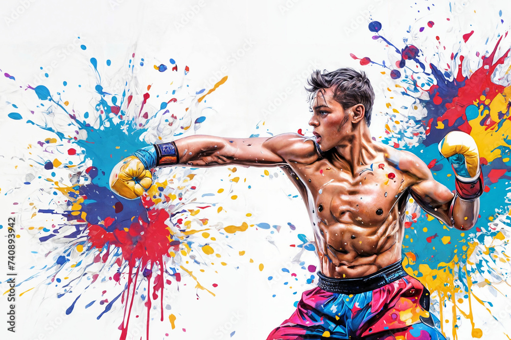 Boxer in action on a grunge background. Illustration of a boxer in ...