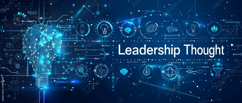 A minimalistic-style banner featuring "Leadership Thought" in blueprint ...