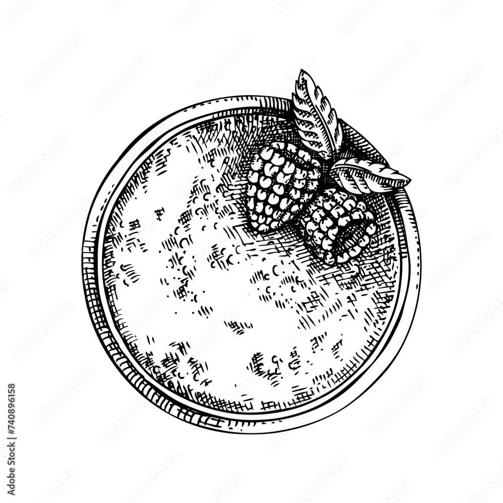 Creme brulee. Dessert vintage drawing. Traditional food from France ...