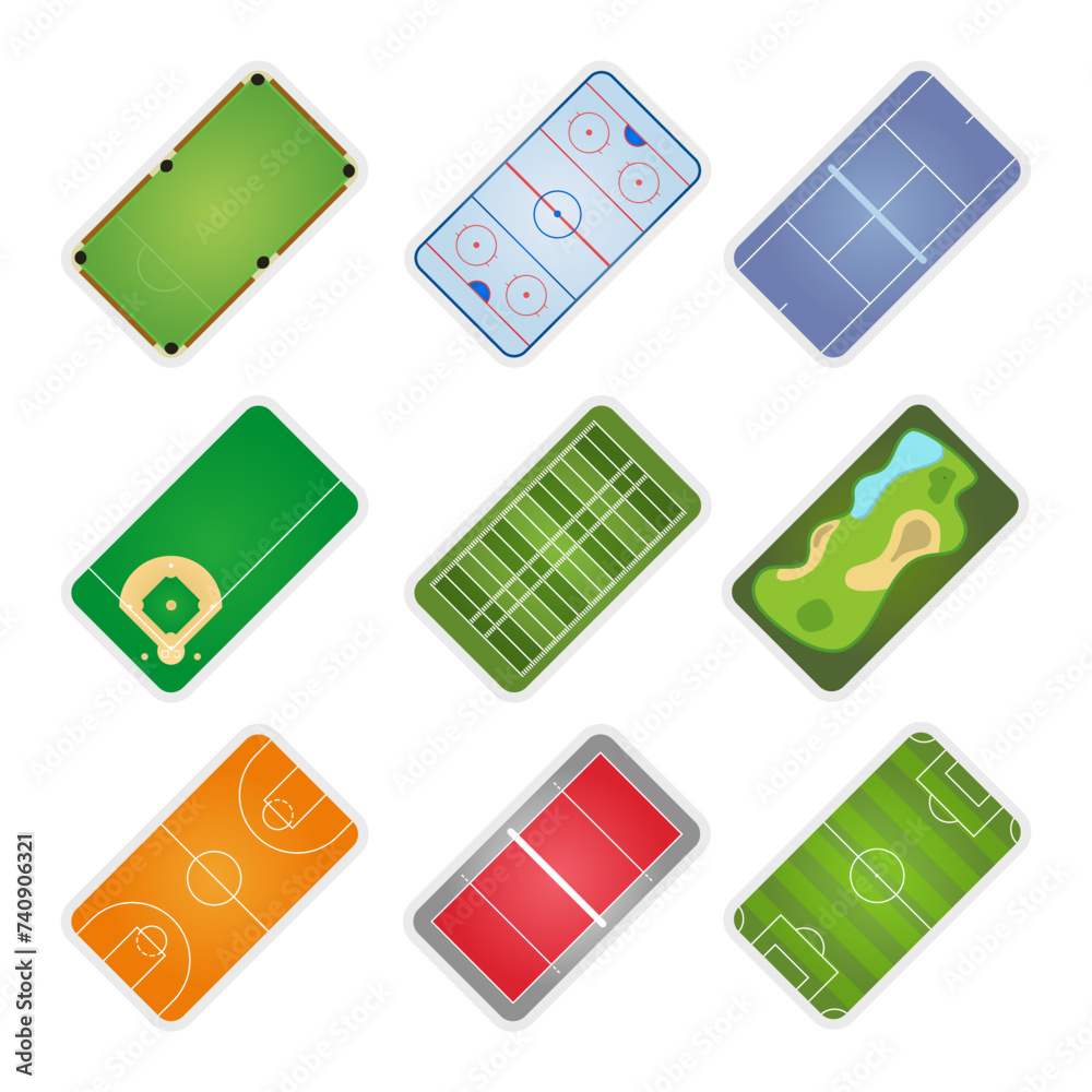 Different playing fields. Set sport playgrounds on papers Stock Vector ...