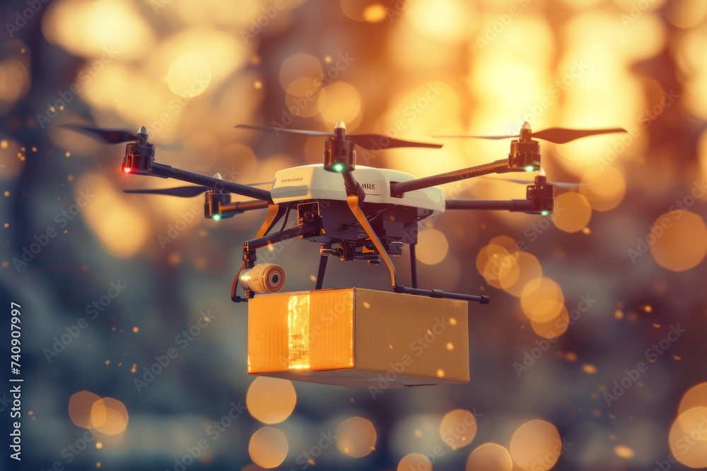 Smart package Drone Delivery iiot. Box shipping smart vehicles parcel ...