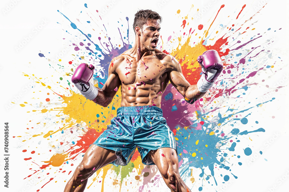 Boxer in action on a grunge background. Illustration of a boxer in ...