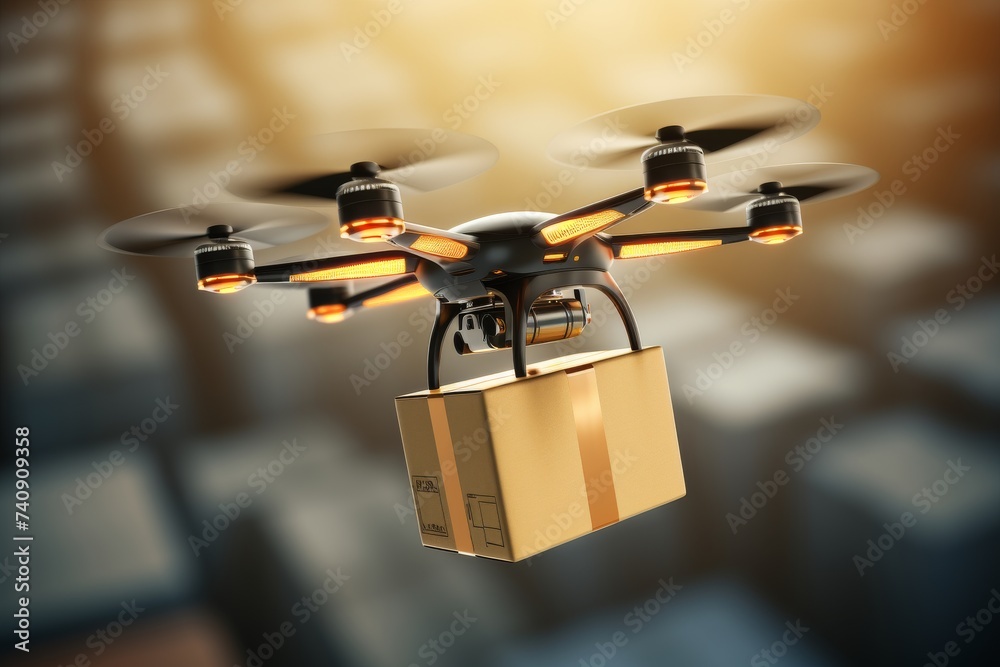 Smart package Drone Delivery iot. Box shipping smart living parcel ...