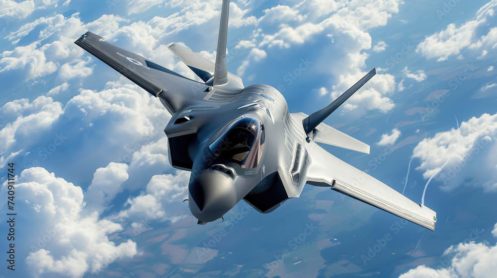 modern fifth generation combat air fighter jet in sky, advanced stealth ...