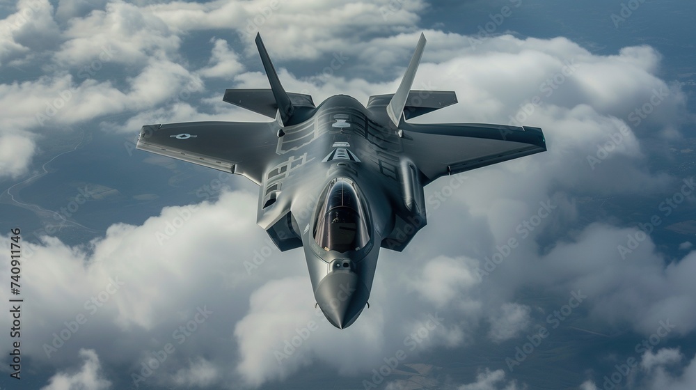 modern fifth generation combat air fighter jet in sky, advanced stealth ...