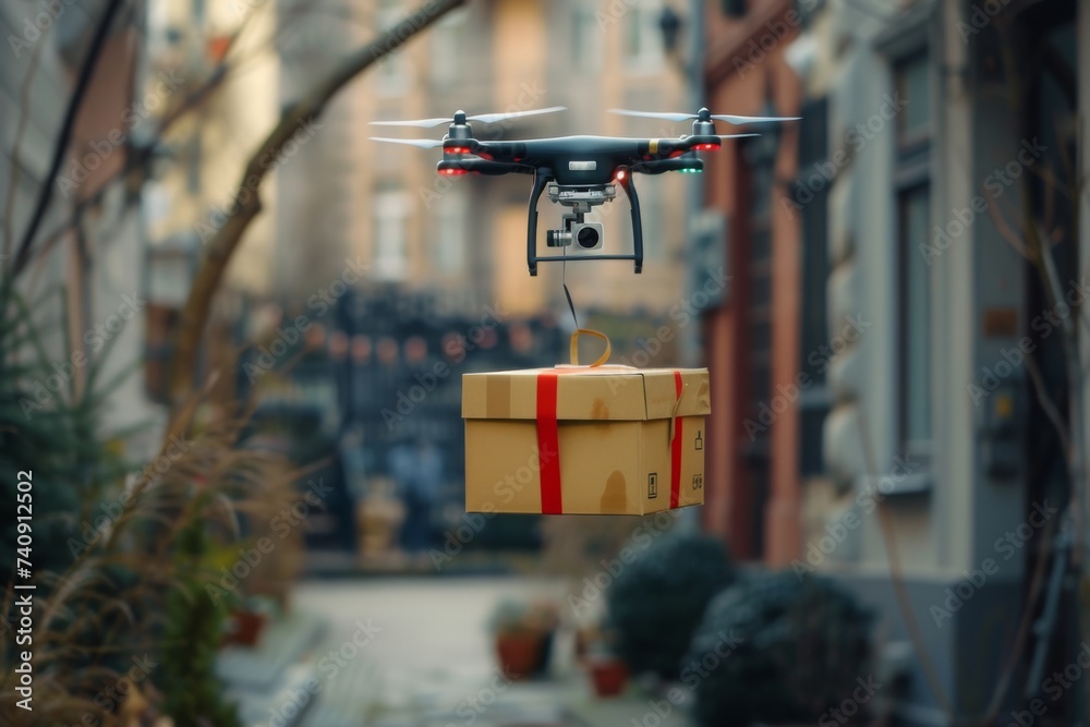 Smart package Drone Delivery drone delivery depot. Box shipping drone ...