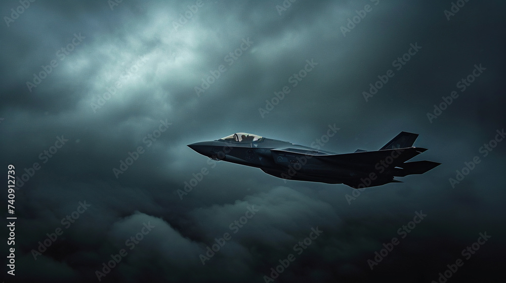modern fifth generation combat air fighter jet in sky, advanced stealth ...