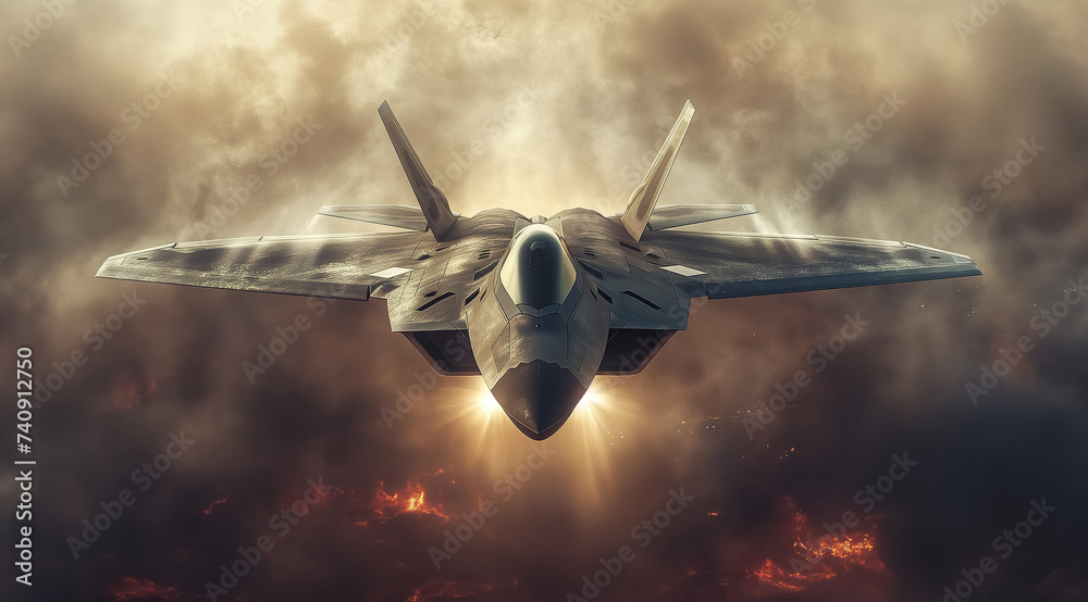 modern fifth generation combat air fighter jet in sky, advanced stealth ...