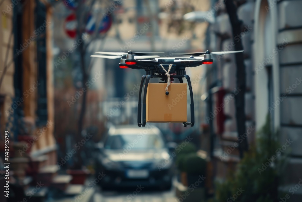 Smart package Drone Delivery branded box. Box shipping vertical ...