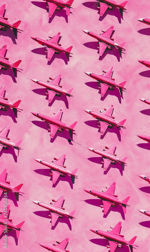 toy military fighter jet airplane pattern on color background, war and ...