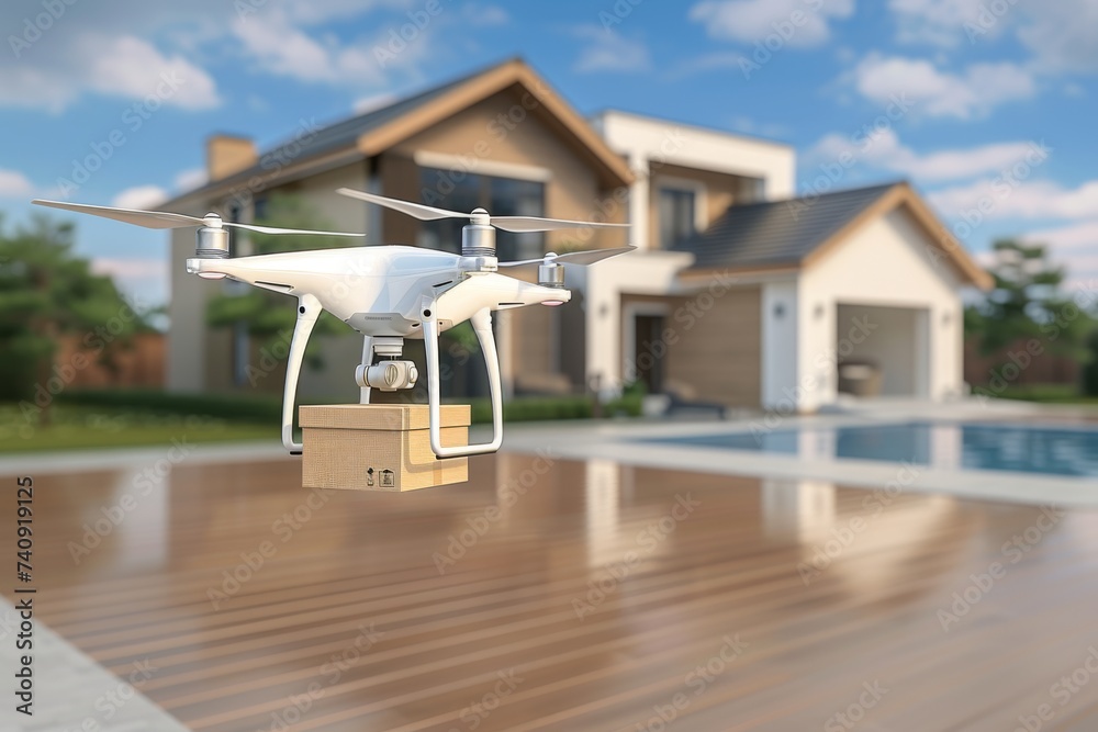 Smart package Drone Delivery urbanization patterns. Box shipping ...