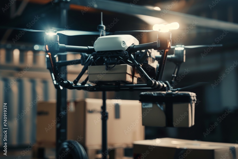 Smart package Drone Delivery mobile hotspots. Box shipping massive ...