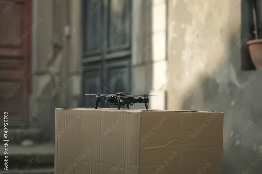 Smart package Drone Delivery tech demonstrations. Box shipping drone ...