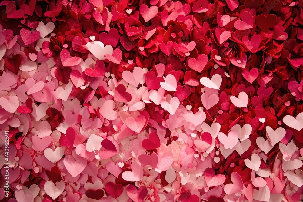 A photograph showcasing a vast number of pink and red heart-shaped ...