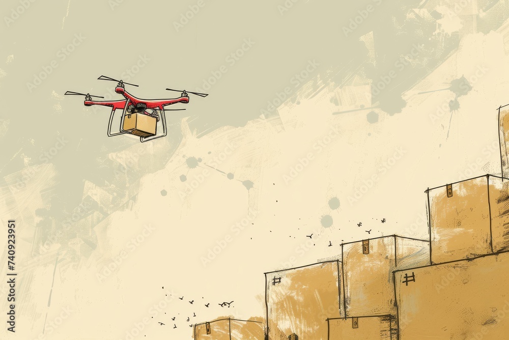 Smart package Drone Delivery urban drone delivery. Box shipping logo box parcel garden alarm ...