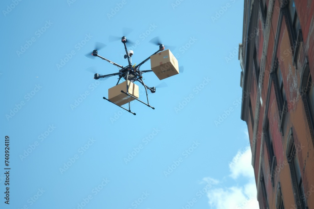 Smart package Drone Delivery parcel delivery innovation. Box shipping ...