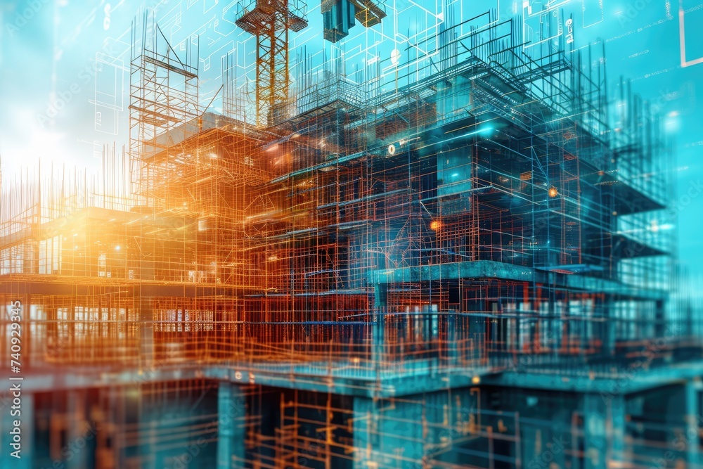 Building Under Construction With Scaffolding in Urban Area, High-tech ...