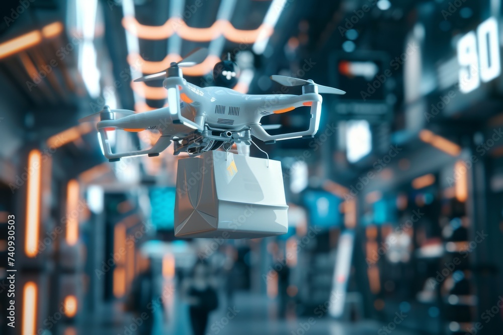 Smart package Drone Delivery smart cities. Box shipping 3d mapping ...