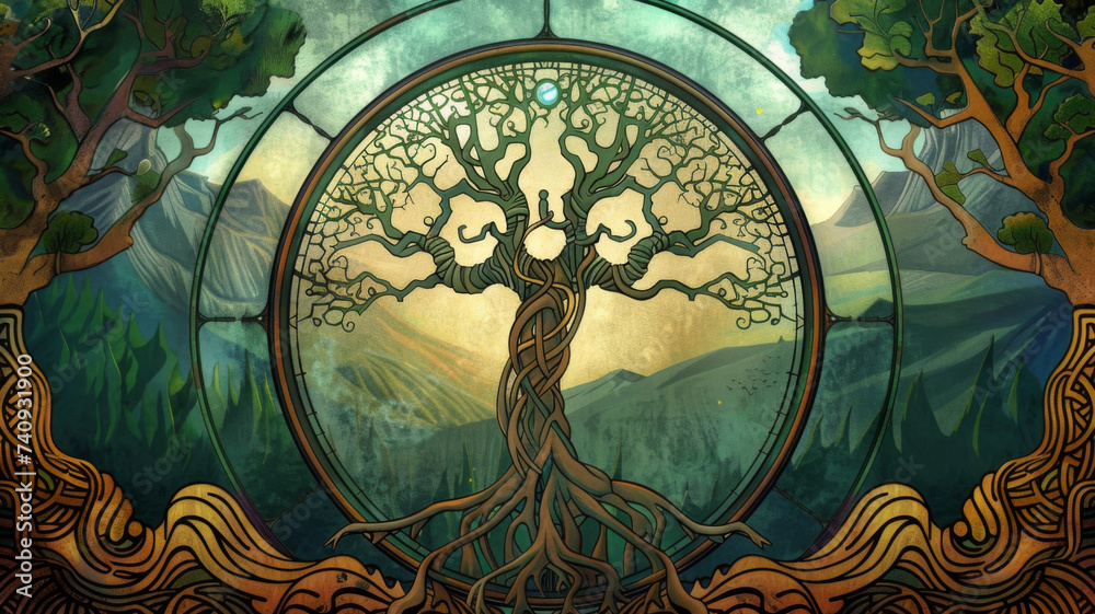 Stylized Portrait of Yggdrasil: The Norse Cosmic Tree of Life ...