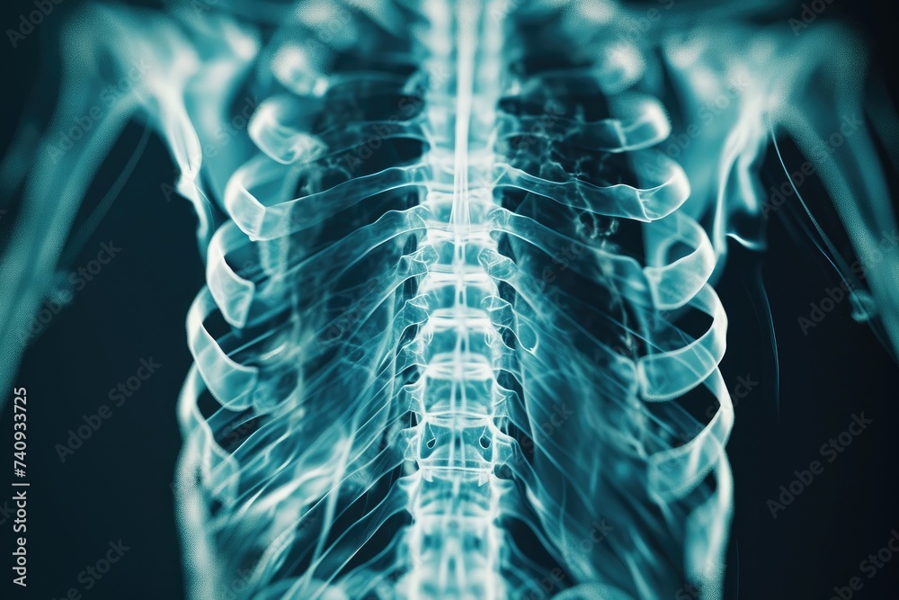 An x-ray image showing the back of a human skeleton, revealing the ...