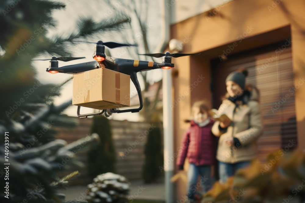 Smart package Drone Delivery drone delivery station. Parcel package ...