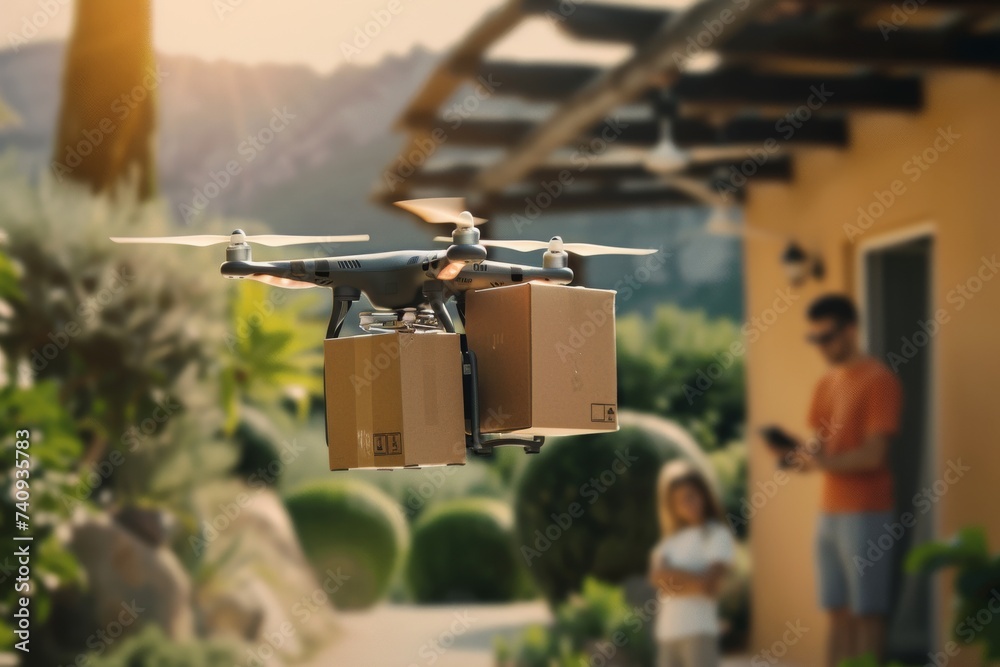 Smart package Drone Delivery v2g. Box shipping military freight drone ...