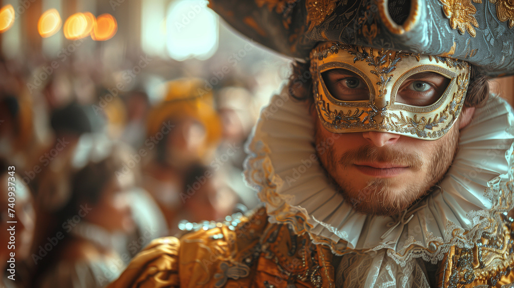 A lavish medieval French masquerade ball, where candlelit elegance ...