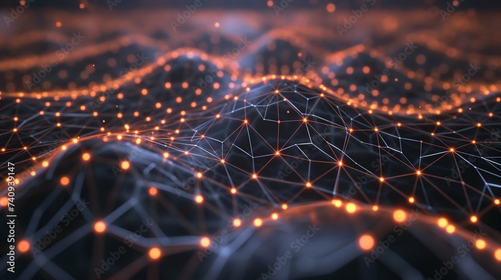 A visualization of a neural network with nodes and connections lighting ...