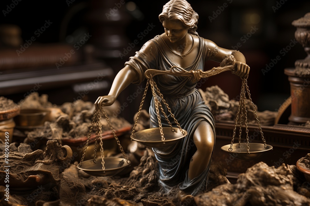 Lady Justice statue depicted holding scales of justice, symbolizing ...