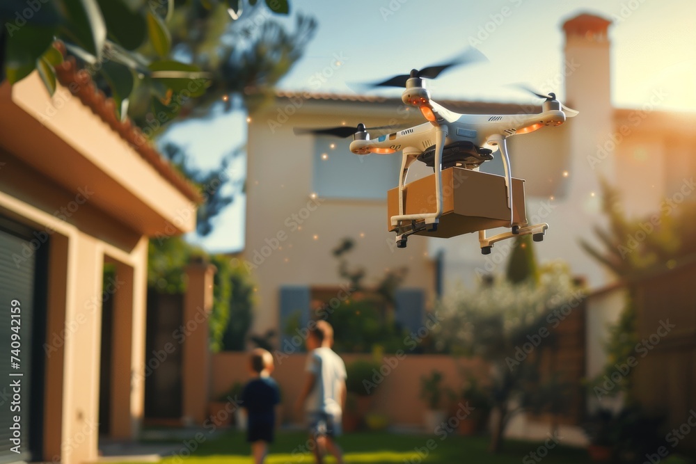 Smart package Drone Delivery drone freight delivery network. Parcel ...