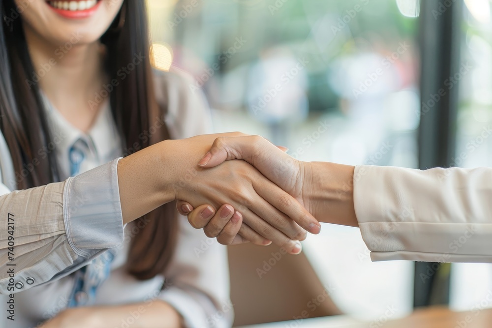 Onboarding, handshake and healthcare, meeting with HR recruiter ...